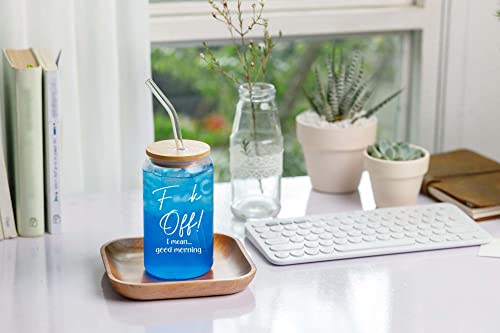 NewEleven Glass Cups With Bamboo Lids and Straws For Coffee, Boha Tea, Smoothie, Cocktail - Iced Coffee Cup, Smoothie Cup, Reusable Boba Cup - 16 Oz Coffee Glassā¦