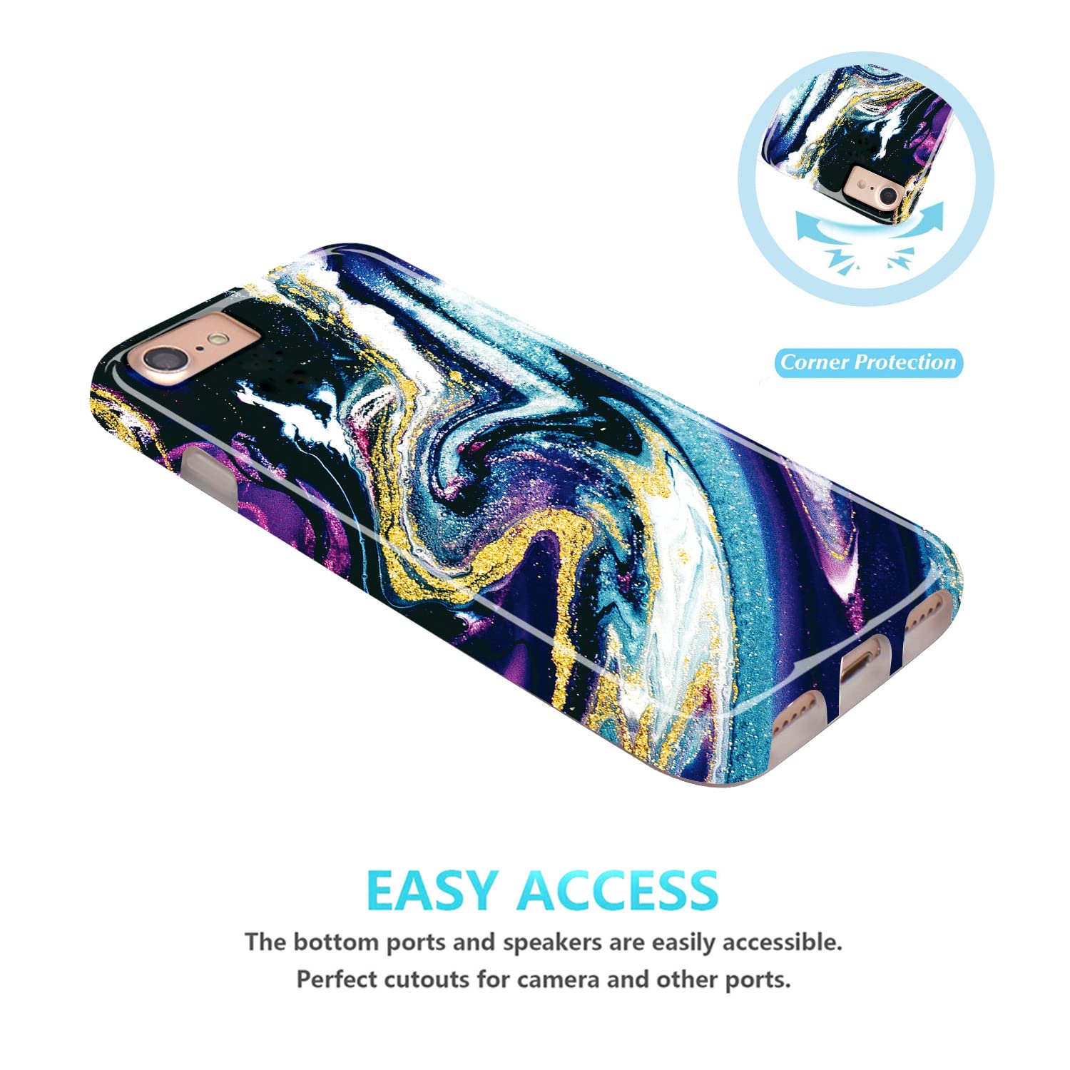 JAHOLAN iPhone SE 2022/2020 Case, iPhone 7 8 Case, Stylish Shiny Rose Gold Marble Design Glossy TPU Soft Rubber Silicone Cover Phone Case for iPhone 7/8/6/6S/SE 2020 2022