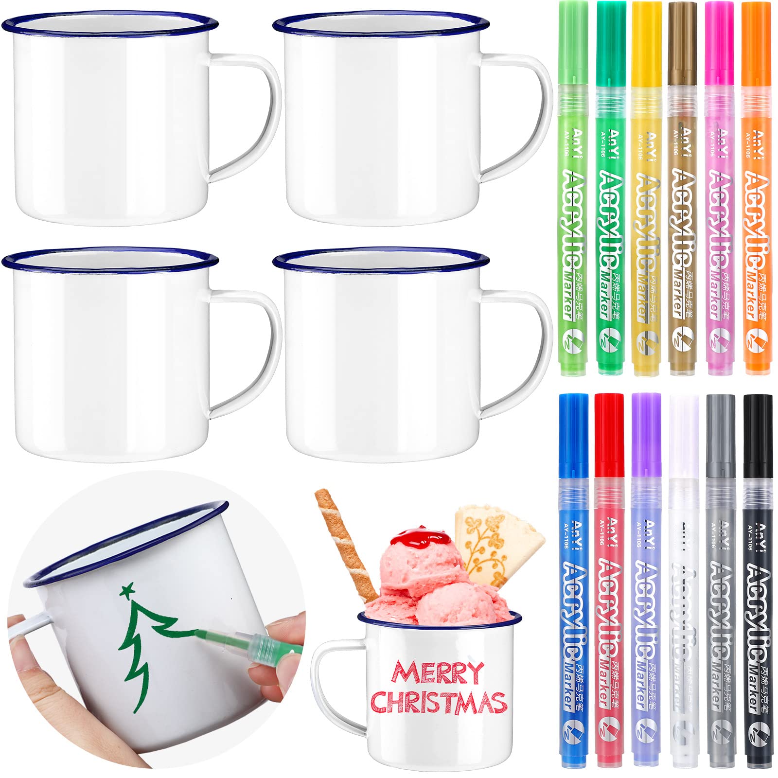 Newtay 16 Pcs Painted Mug Kit Personalized Coffee Mug Kit Mugs You Can Decorate Coffee Mug Decorating Kit Design Your Own Mug for DIY Craft Decor Planting Drinking