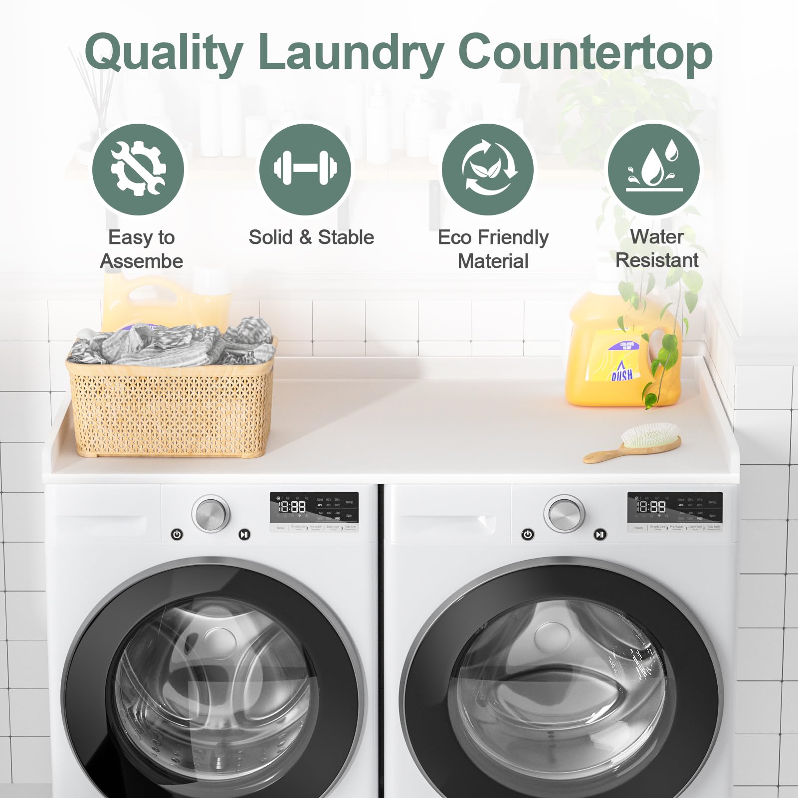 Ulif Laundry Countertop for Washer and Dryer, Over Washer Dryer Topper for Storage and Organization, Overall Size 27.5"D x 54"W x 2.6"H White