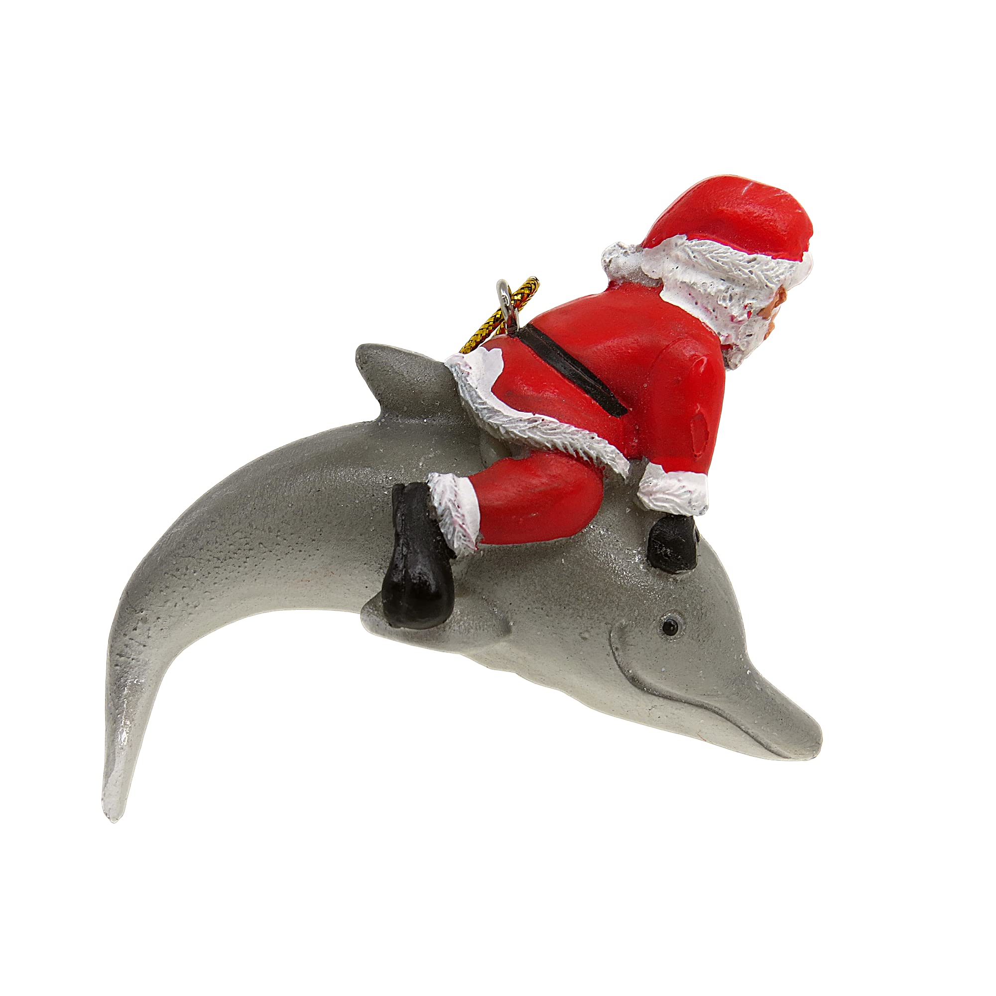 Jolly Santa Riding Gray Dolphin Christmas Ornament, Hanging Xmas Tree Decorations for Florida Beach Homes, 5 Inches