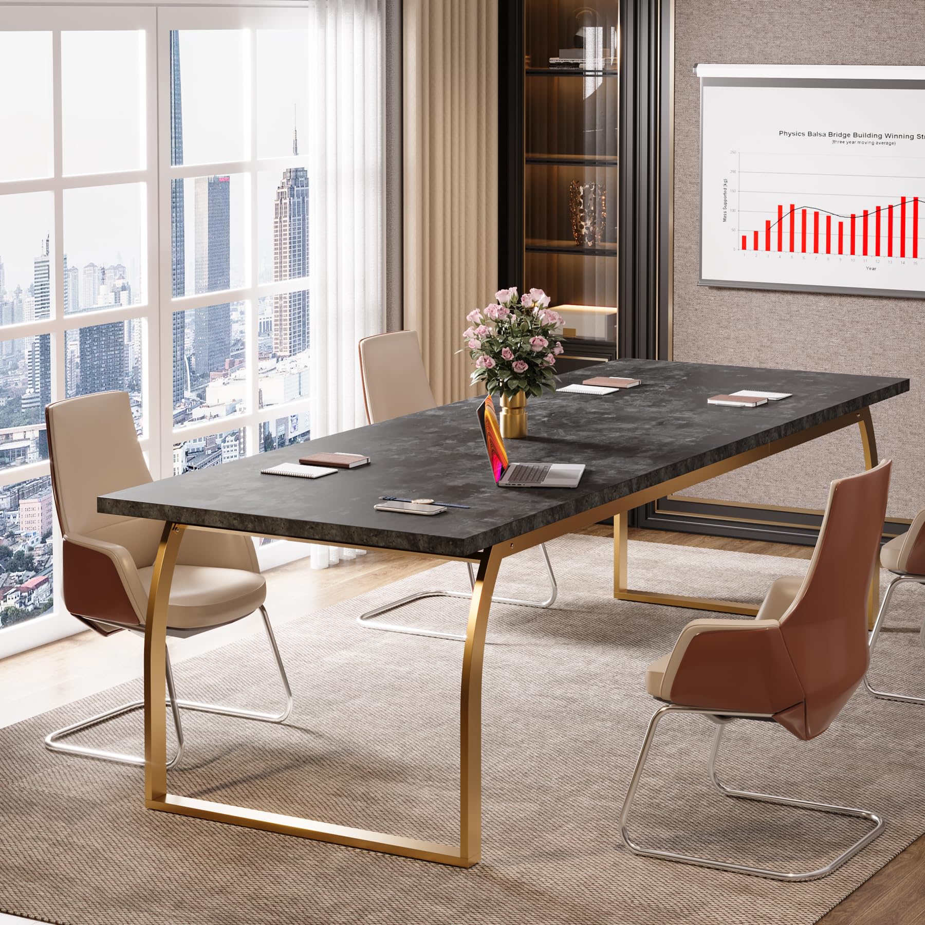 Tribesigns Modern Black Office Desk: 70.87 Inches Computer Executive Desk with Gold Metal Legs, Faux Marble Large Study Writing Table, Simple Desk for Home Office