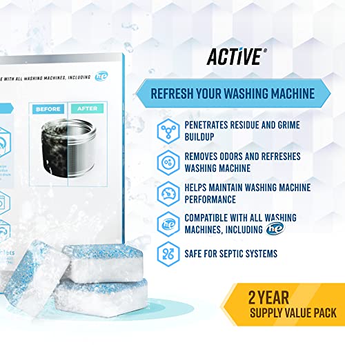 Washing Machine Cleaner Descaler 48 Pack - Value Size Deep Cleaning Tablets For HE Front Loader & Top Load Washer, Septic Safe Eco-Friendly Deodorizer, Clean Inside Drum And Laundry Tub Seal - 48 Count