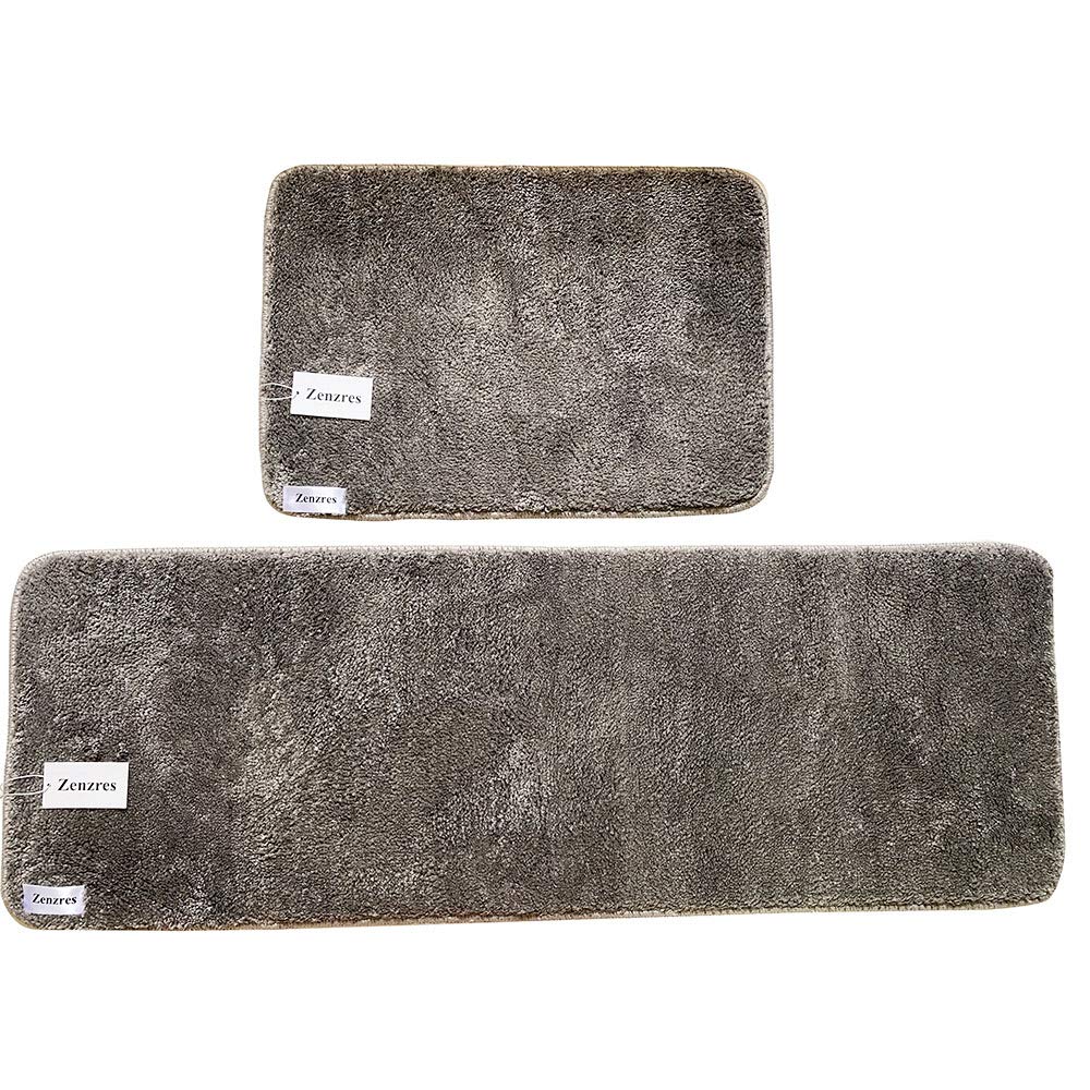 Kitchen Rugs, Anti-Slip Kitchen Rugs and Mats, 2 Pcs Kitchen Mats for Floor, Washable Rug for Kitchen, 17"x48"+17"x24", Grey