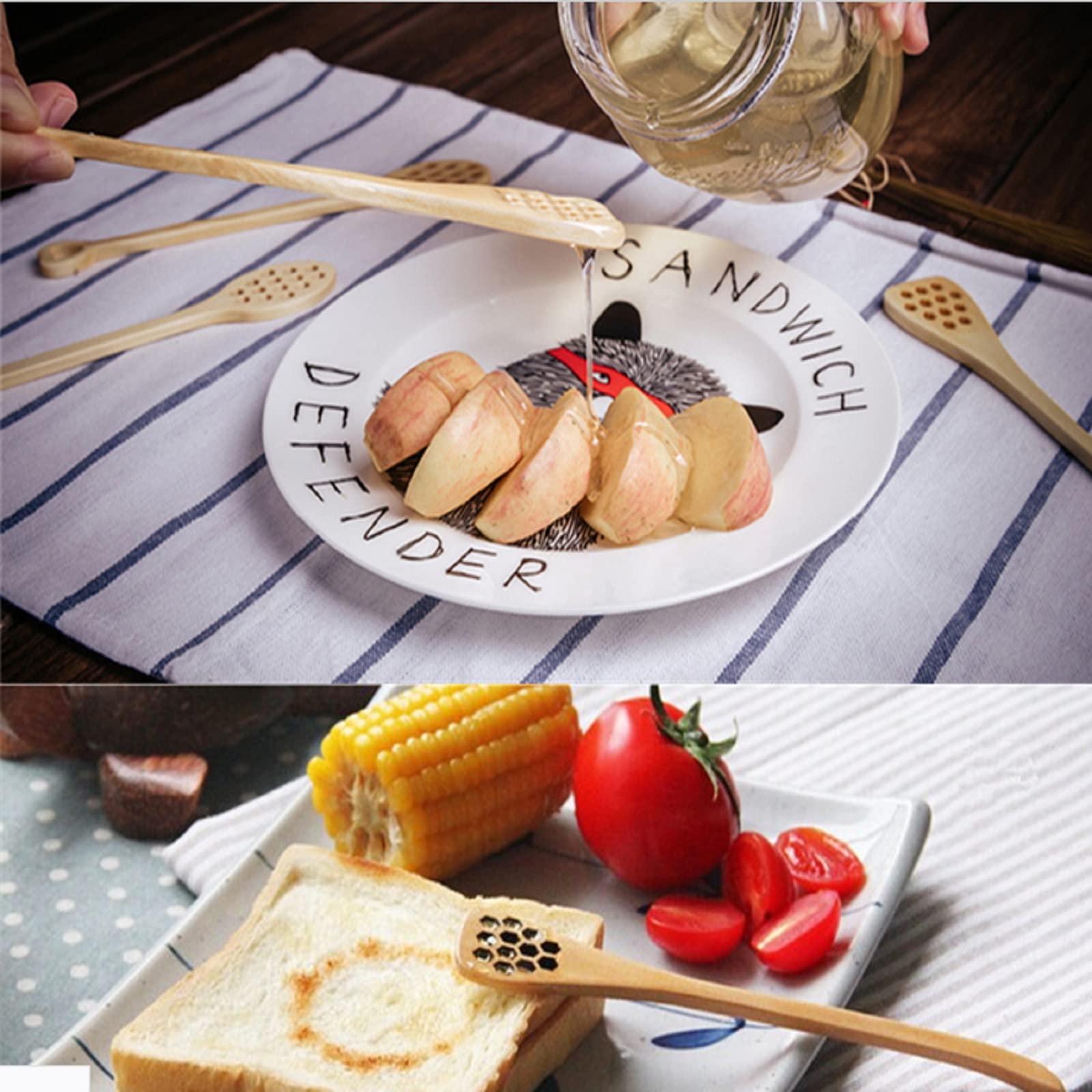 Newwe Honey Dippers (6 pcs set) 7 inch Honeycomb Stick, Honey Stirrer Stick for Honey Jar Dispense Drizzlier Honey and Wedding Party Gift