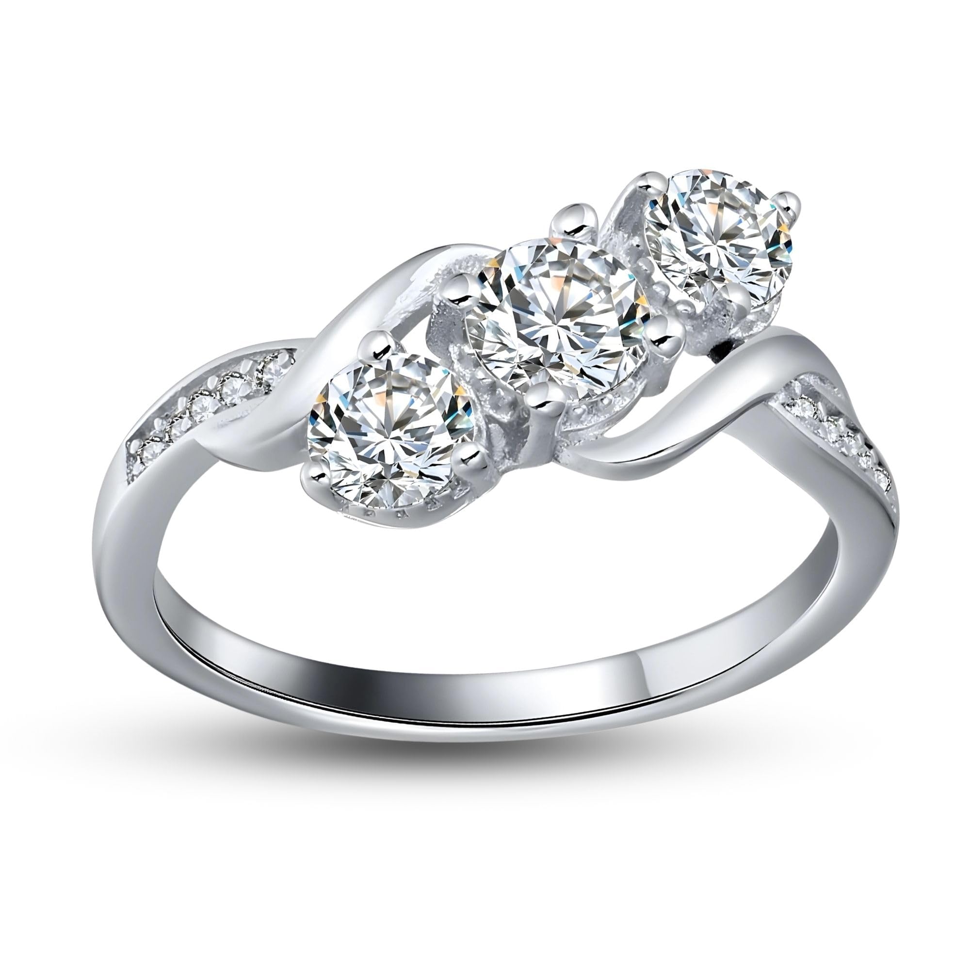 Lydia 3 Stone Engagement Rings for Women by Ginger Lyne | Cubic Zirconia Faux Diamond Promise Ring for Her | 925 Sterling Silver Wedding Rings for Women