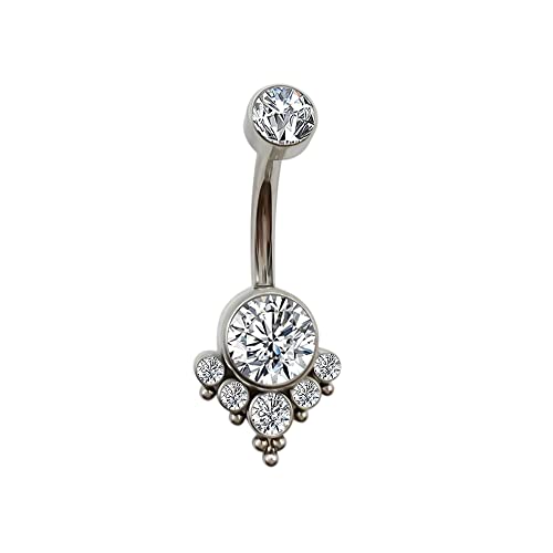 limerencia G23 Solid Titanium Belly Button Rings,hypoallergenic 14G 3/8 inch(10mm) Sparkle Gem CZ Belly Navel Rings Piercing Belly Bars