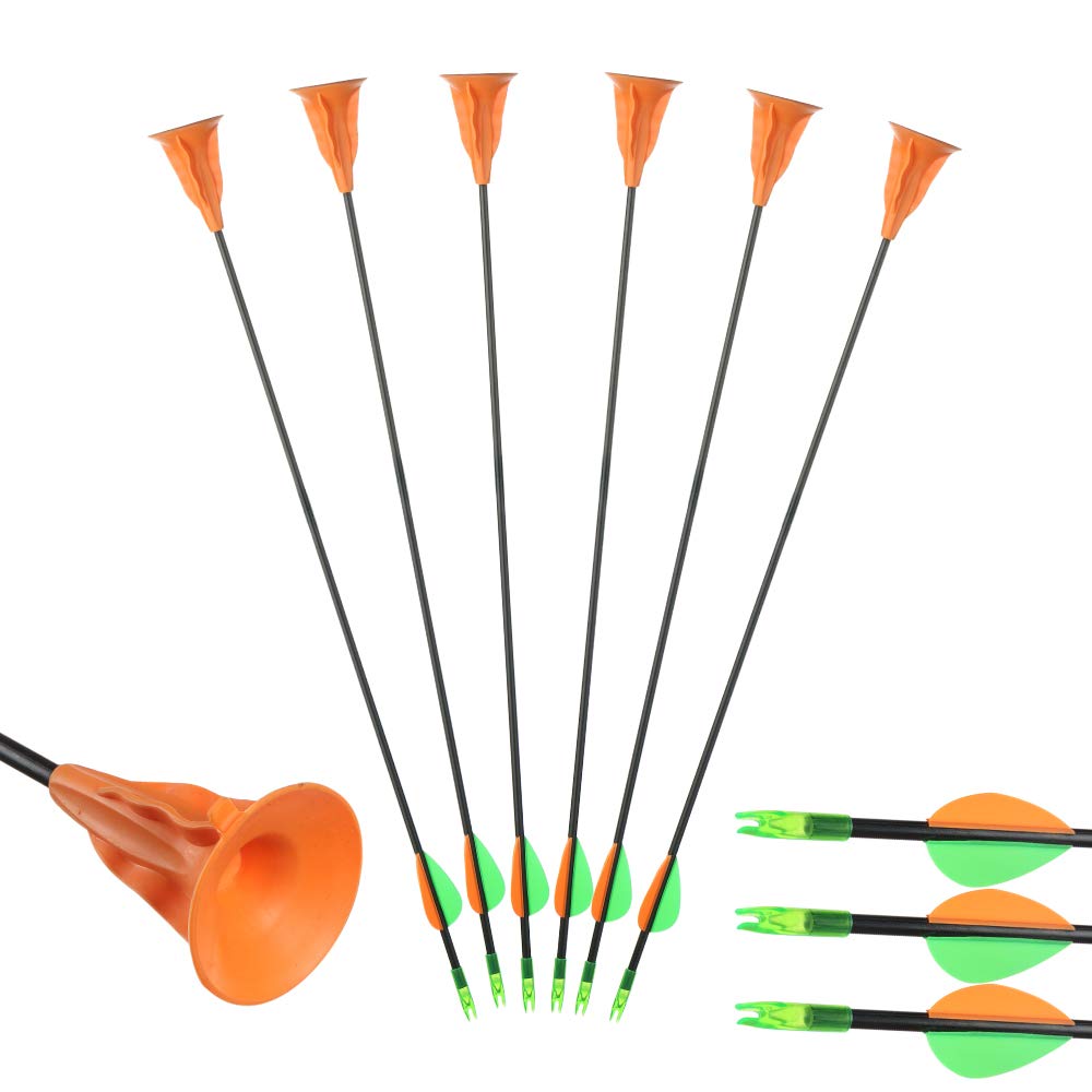 Huntingdoor Archery Suction Cup Arrows Fiberglass Fletched Vanes with Safe Fixed Suction Cup for Kids Youth Beginner for Target Practice Game 6 Pack