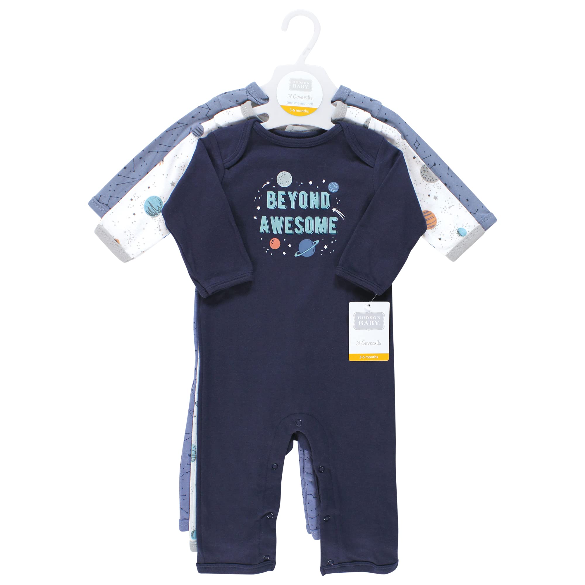 Hudson Baby Unisex Baby Cotton Coveralls, Space, 9-12 Months