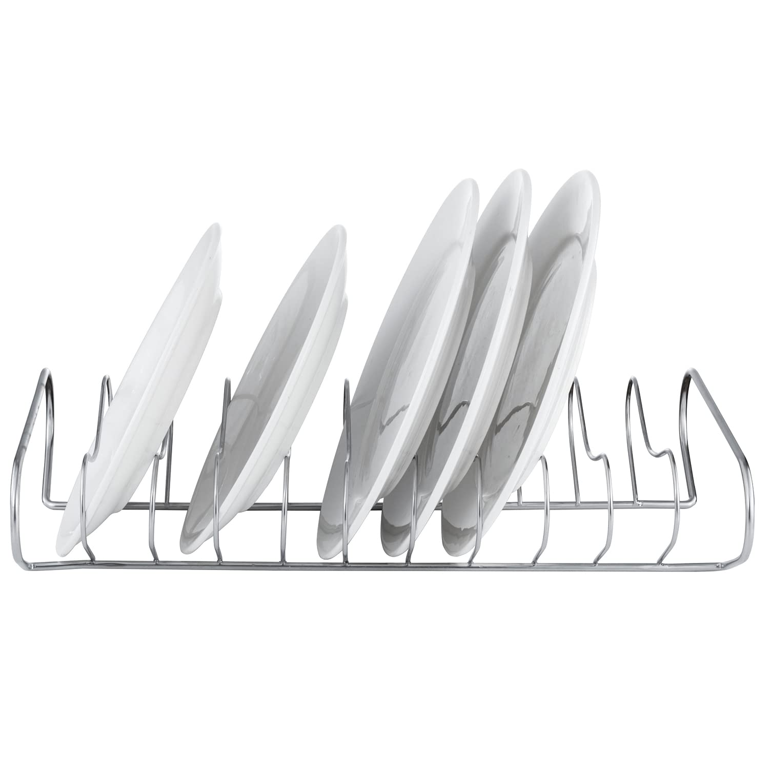 MyGift Chrome Plated Silver Metal Dinner Plate Storage Rack Organizer and Drying Rack, Holds up to 21 Dinner, Salad, and Dessert Round Plates - Made in Taiwan