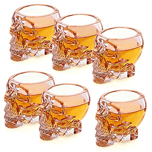 MyGift Clear Glass Novelty Skull Face Liquor Shooter Shot Glasses, Decorative Halloween Drinkware - 2.8 oz, Set of 6