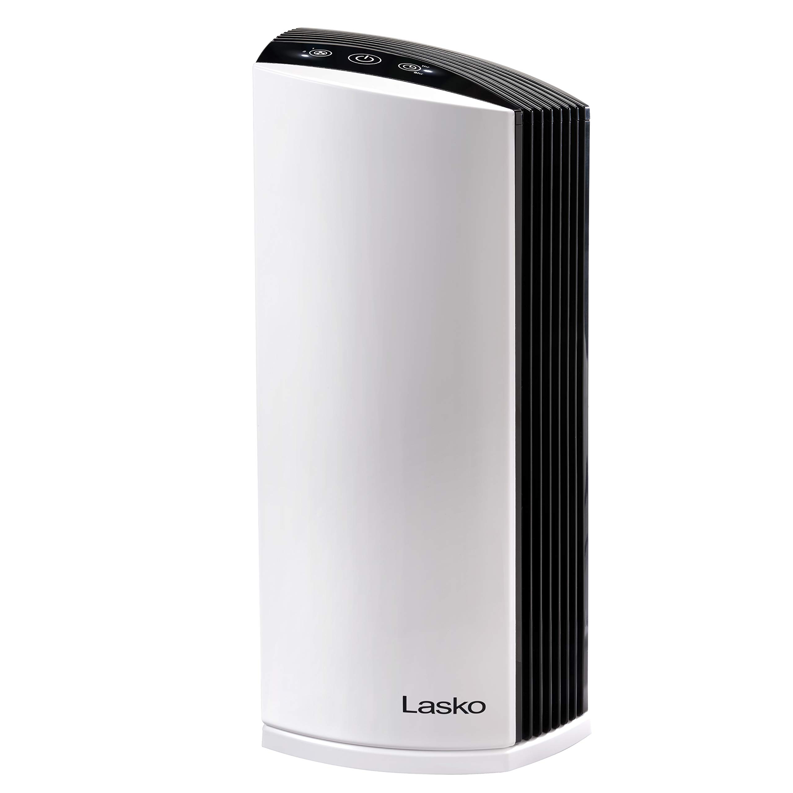 Lasko LP300 HEPA Tower Air Purifier with Timer for a Cleaner, Fresher Environment –2-Stage Filtration Removes Smoke, Odors, Pet Dander, Virus Sized Particles, Pollen, Dust, 21.6" x 7.3” x 10.3”, White