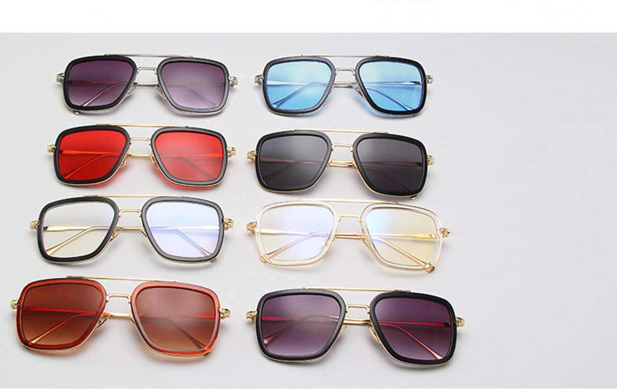 IKANOO Tony Stark Sunglasses for Men Women Vintage Square Metal Frame Iron Man Glasses Spider Man Eyeglasses