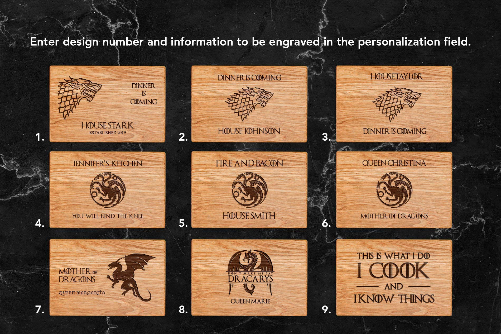 Personalized Cutting Board Dinner is coming Game of thrones House Stark Direwolf Engraved Custom Family chopping Wedding Gift Anniversary Housewarming Birthday game01