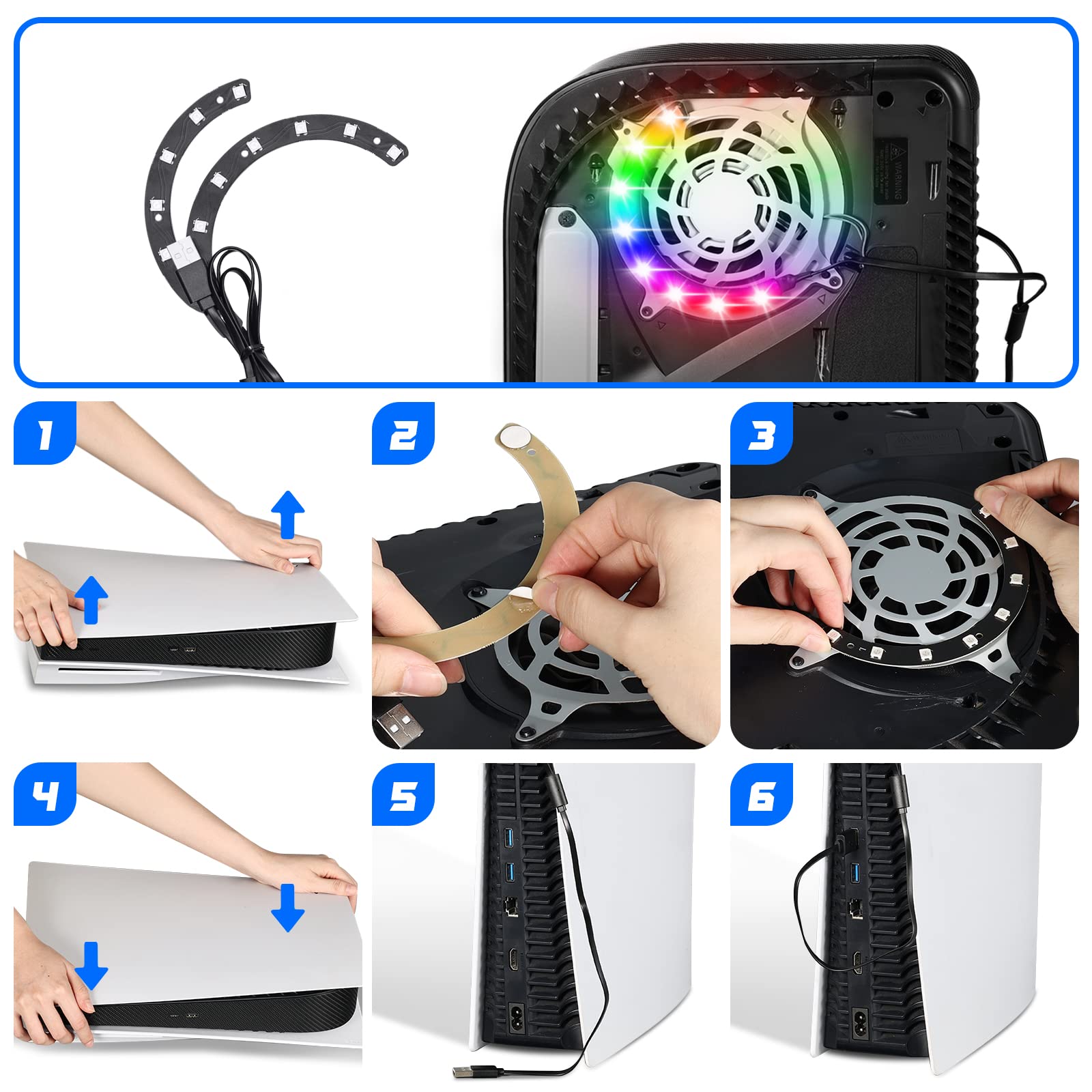 PS5 Cooling Station with RGB, IINE PS5 Vertical Stand with Suction Cooling Fan and Auto-Speed, PS5 Accessories for PS5 Console with 8 RGB Lighting Modes (White with RGB)