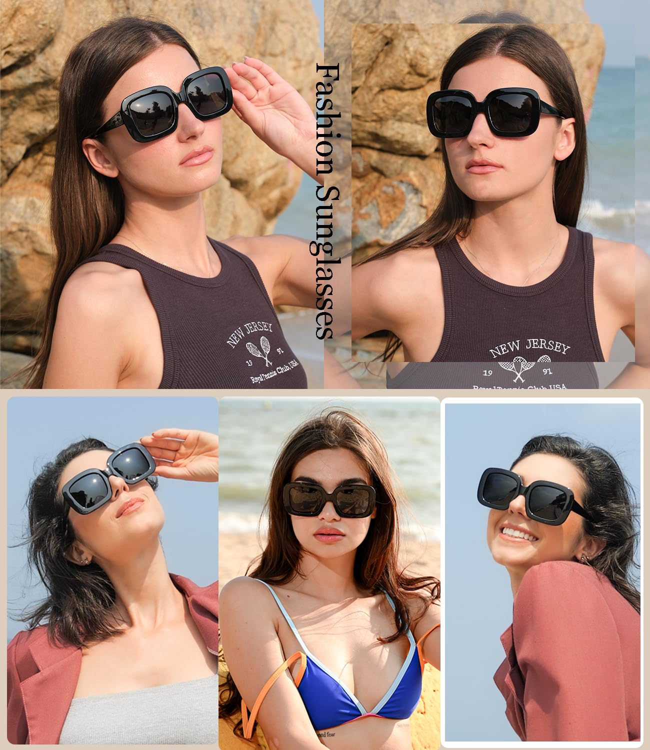 Oversized Polarized Sunglasses Square Shades: Trendy Large Big Ladies Sun Glasses - Luxury Vintage Black Sunglasses UV Protection
