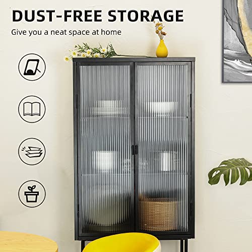 Voohek Display Cupboard, Buffet Server Table Accent Sideboard, Storage Cabinet for Living Room Kitchen, Black