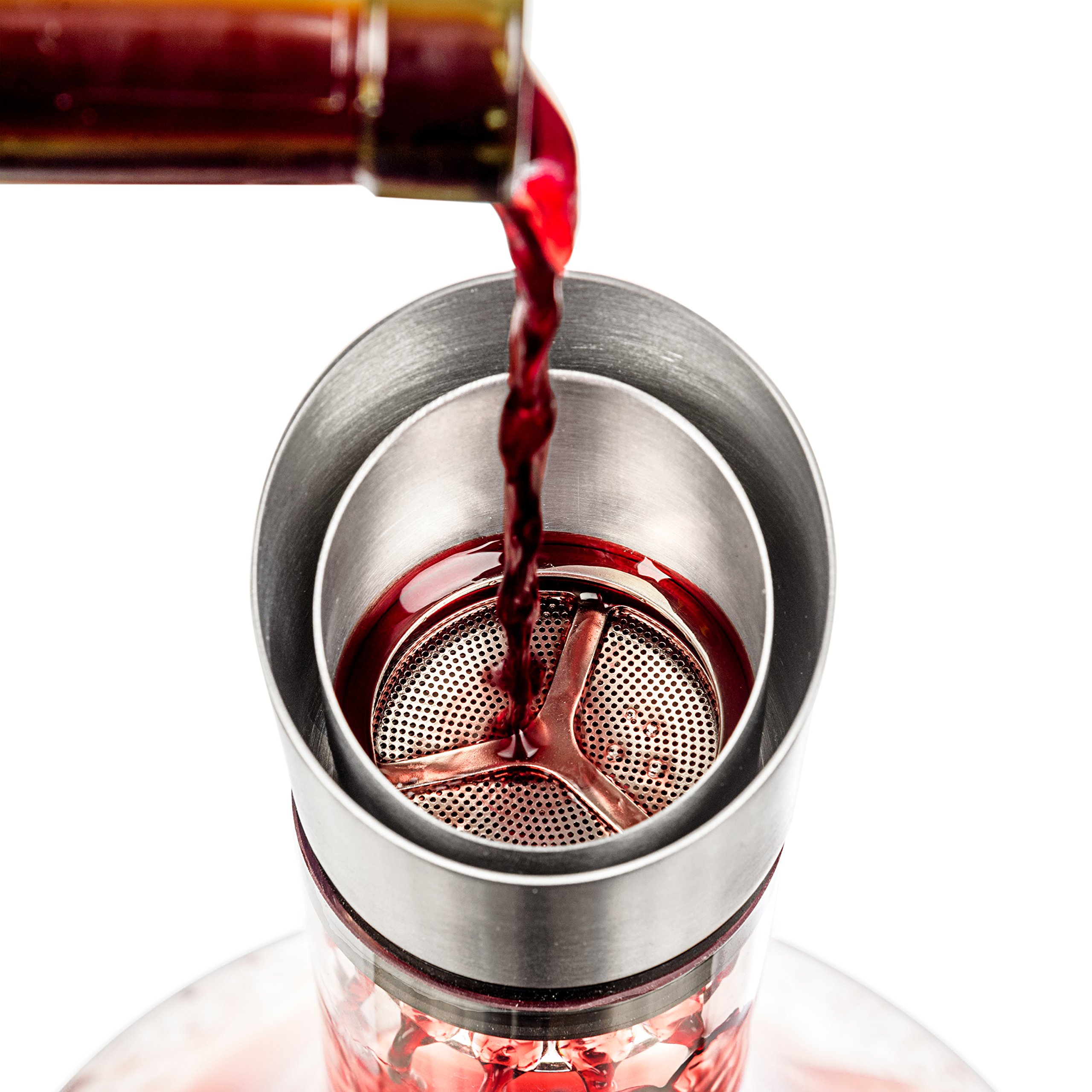 Luxbe - Wine Decanter 54-ounce with Aerator Pourer Lid - 2 in 1-100% Hand Blown Lead-free Crystal Glass, Red Wine Carafe - Descanter with Stainless Steel Lid-Aerator, Filter, Pourer