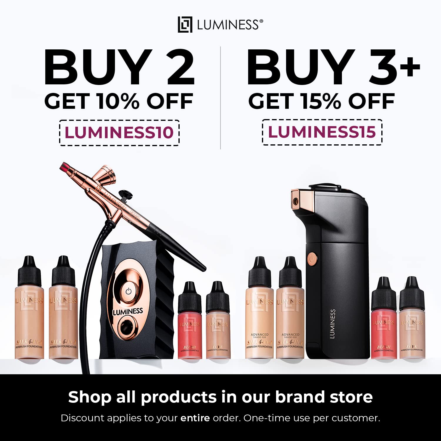 LUMINESS Legend Makeup Airbrush System & 4-Piece Foundation Starter Kit, Shade Medium - Quick, Easy & Long Lasting Application - Includes (2) Silk 4-In-1 Foundation, Highlighter & Blush