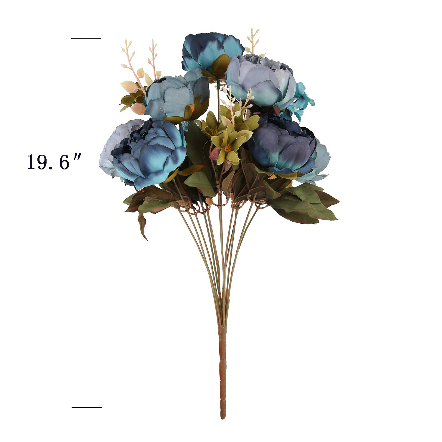 Jim's Cabin Artificial Flowers Fake Silk Peony Flower Bouquet Floral Plants Decor for Home Garden Wedding Party Decor Decoration(Dark Blue)