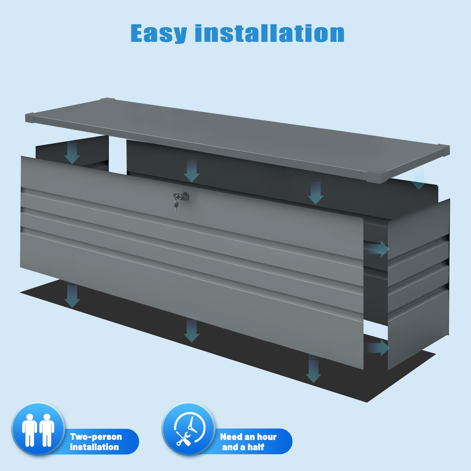 Zolyndo 260 Gallon Waterproof Outdoor Storage Box, Outside Metal Deck Storage Box for Patio Cushions, Garden Tools and Sports Pools Equipment (Extra Large)