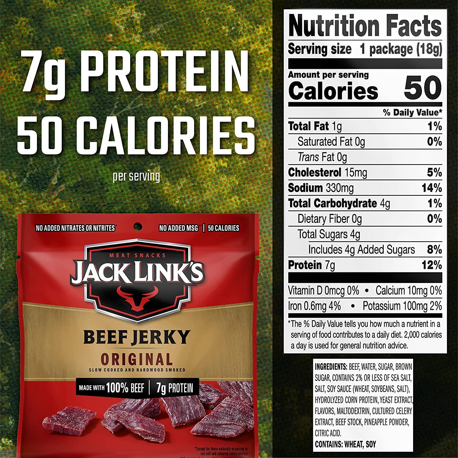 Jack Link's Beef Jerky, Original + Teriyaki – Flavorful Meat Snack for Lunches, Ready to Eat Snacks, Made with 100% Beef – 0.625 Oz Bags (Pack of 10)