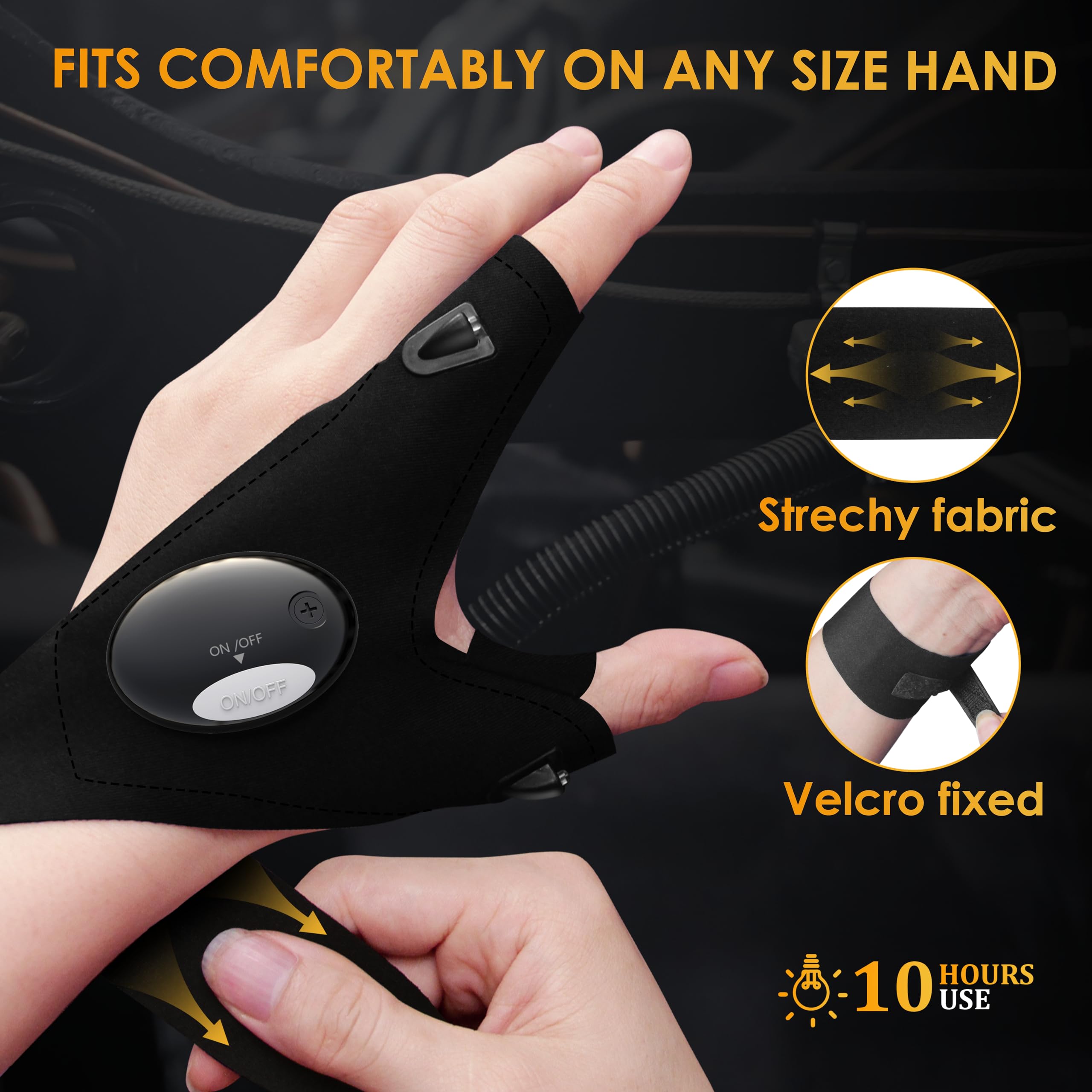 LED Flashlight Gloves - Gifts for Men, Unique Stocking Stuffers, Cool Camping Fishing Accessories and Gadgets