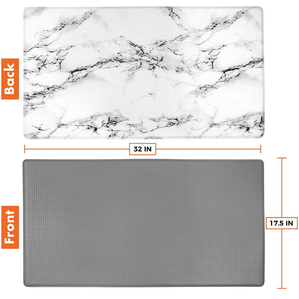 OPUX Anti Fatigue Kitchen Floor Mat, Reversible Cushioned Memory Foam Kitchen Rug Pad, Waterproof Non-Slip Padded Comfort Standing Mat for Office Laundry Home, 32x17 (Marble Gray)