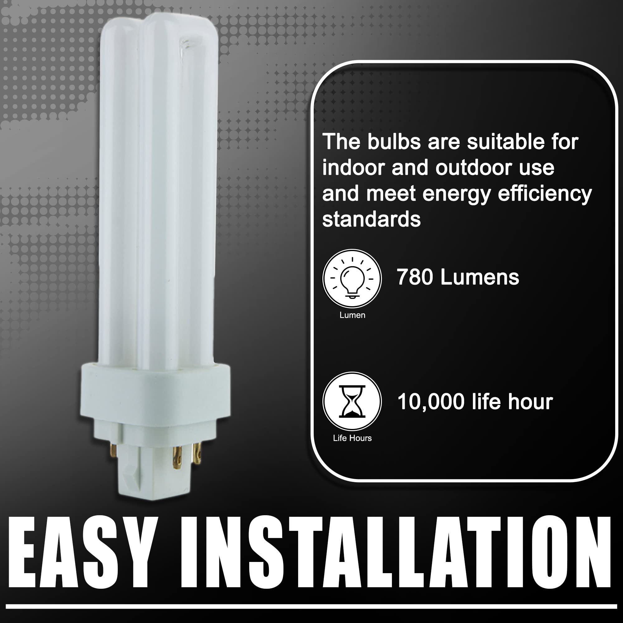 LABORATE LIGHTING, 13-Watt Double Tube Compact Fluorescent Light Bulb, 4100K, 780 Lumens, 82 CRI, T4 Shape, GX23-2 Bi-Pin Base (Pack of 10)