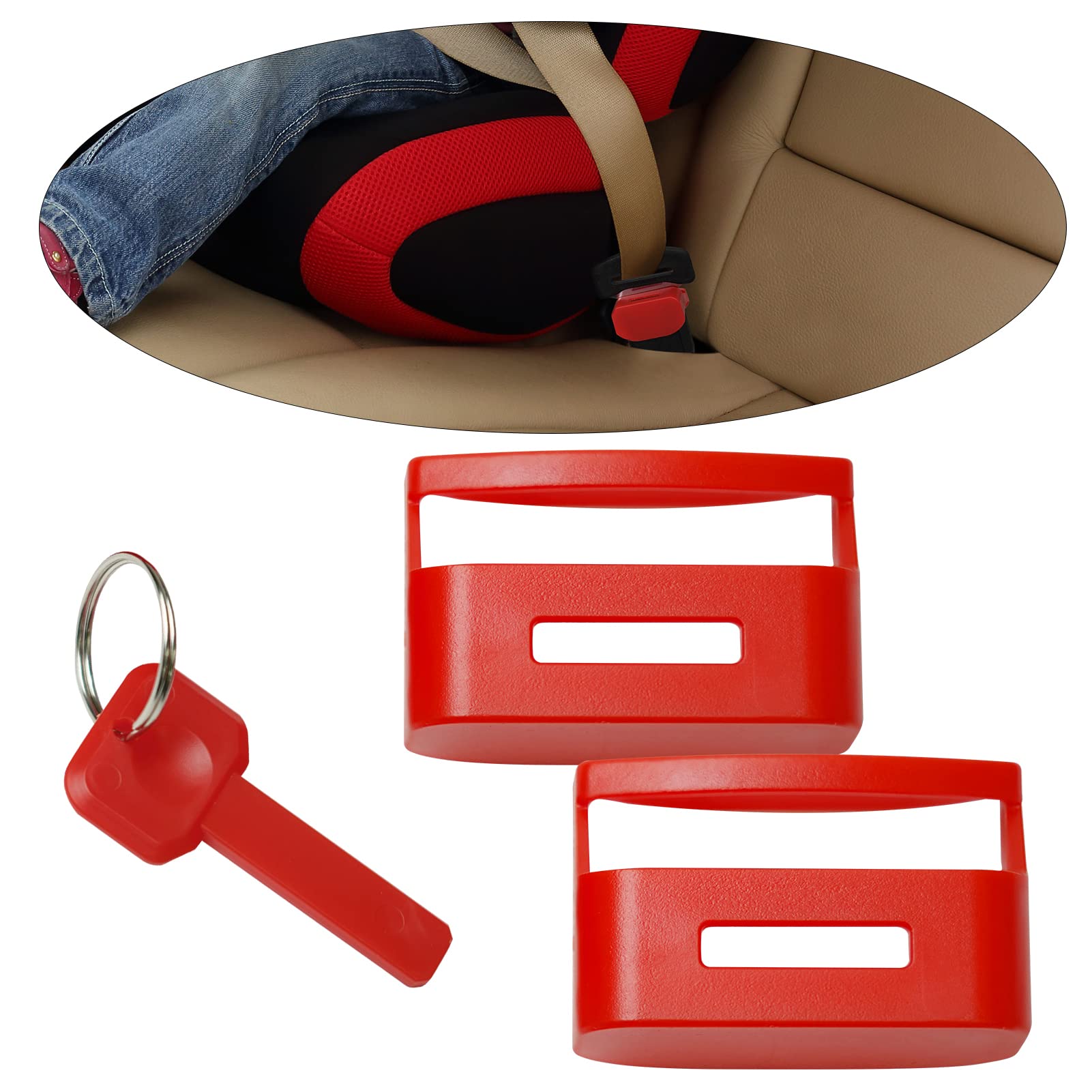 Rezlli Buckle Guard-Preventing Children Unbuckling Themselves While Driving (2 Seat Pack) (Red)