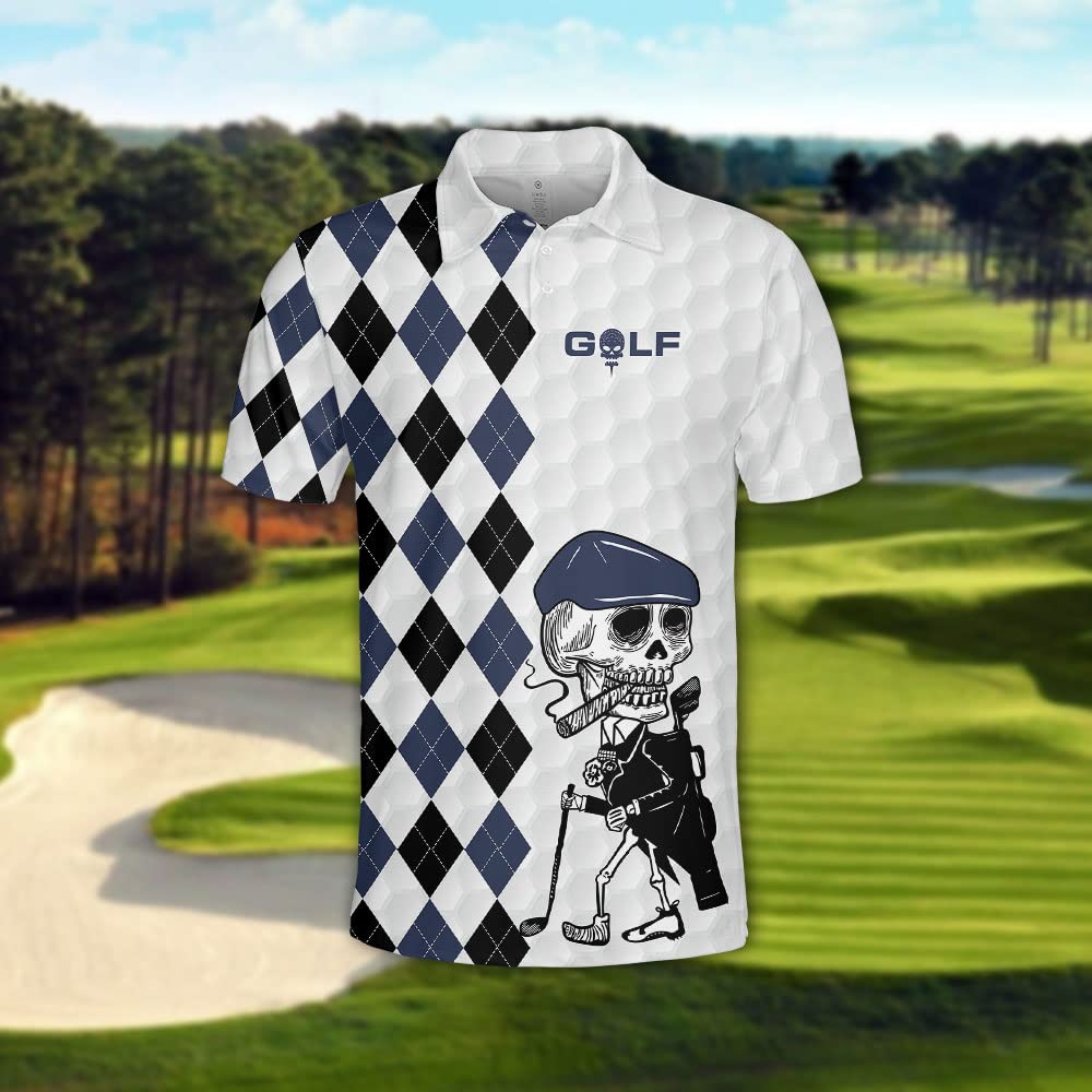 Nidulo Skulls Shirts for Men Swing Swear Look for Ball Repeat Crazy Golf Shirts for Men Argyle Golf Shirts for Men Gifts