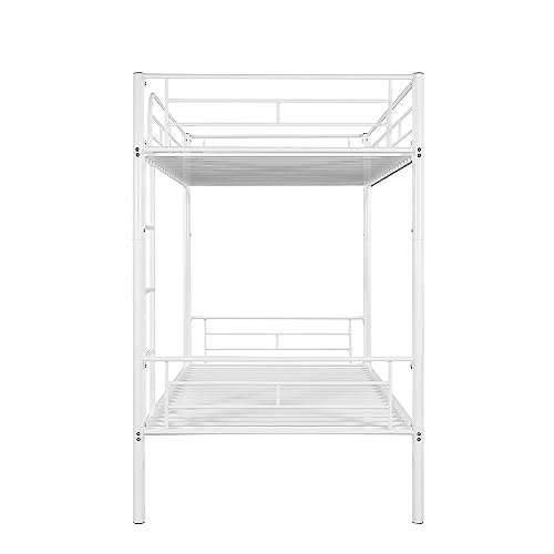 Twin Over Twin Metal Bunk Bed with Ladder and Safety Guard Rail,Heavy Duty Bunk Beds with Metal Slats for Kids Teens Adults, No Box Spring Required/Space-Saving/Noise Free/Easy Assembly (White)