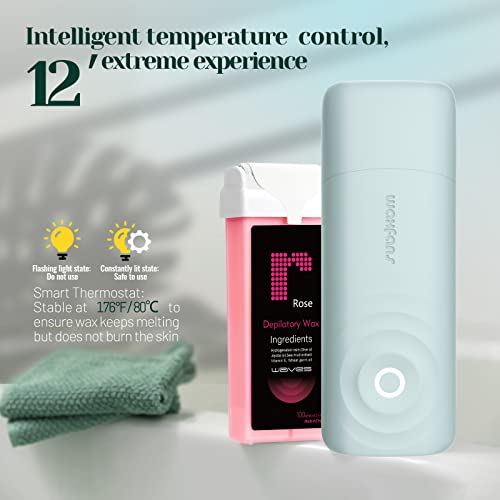 Waxfans Roll on Wax Kit for Hair Removal,Wax Warmer for Hair Removal,at Home Waxing Kit for Women,Wax RollerKit,Wax Kit for Full Body,Rose Wax Roller