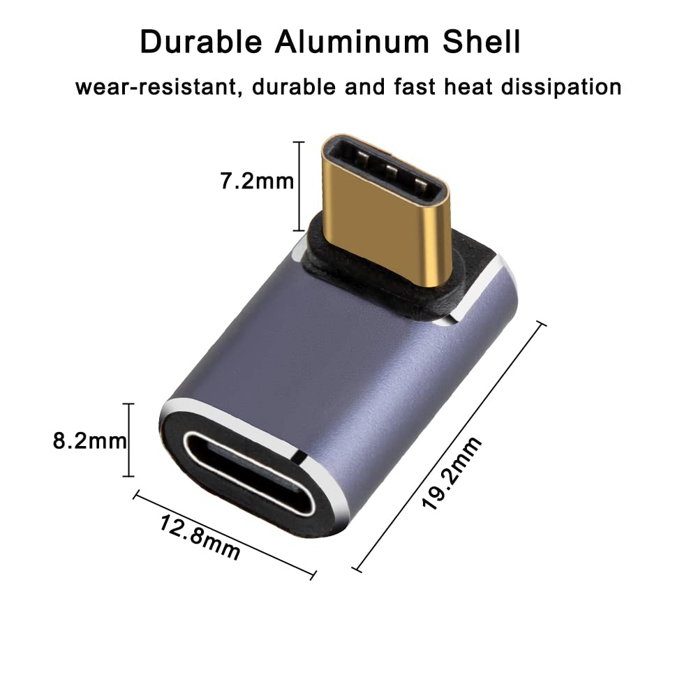 OwlTree 2 Pack 90 Degree Right Angle USB-C 4.0 40Gbps PD 100W 8K 60Hz Male to USB-C Female Adapter, 90 Degree Type-C Adapter Extender Compatible for Steam Deck ROG Alloy Switch Notebook Tablet Phone