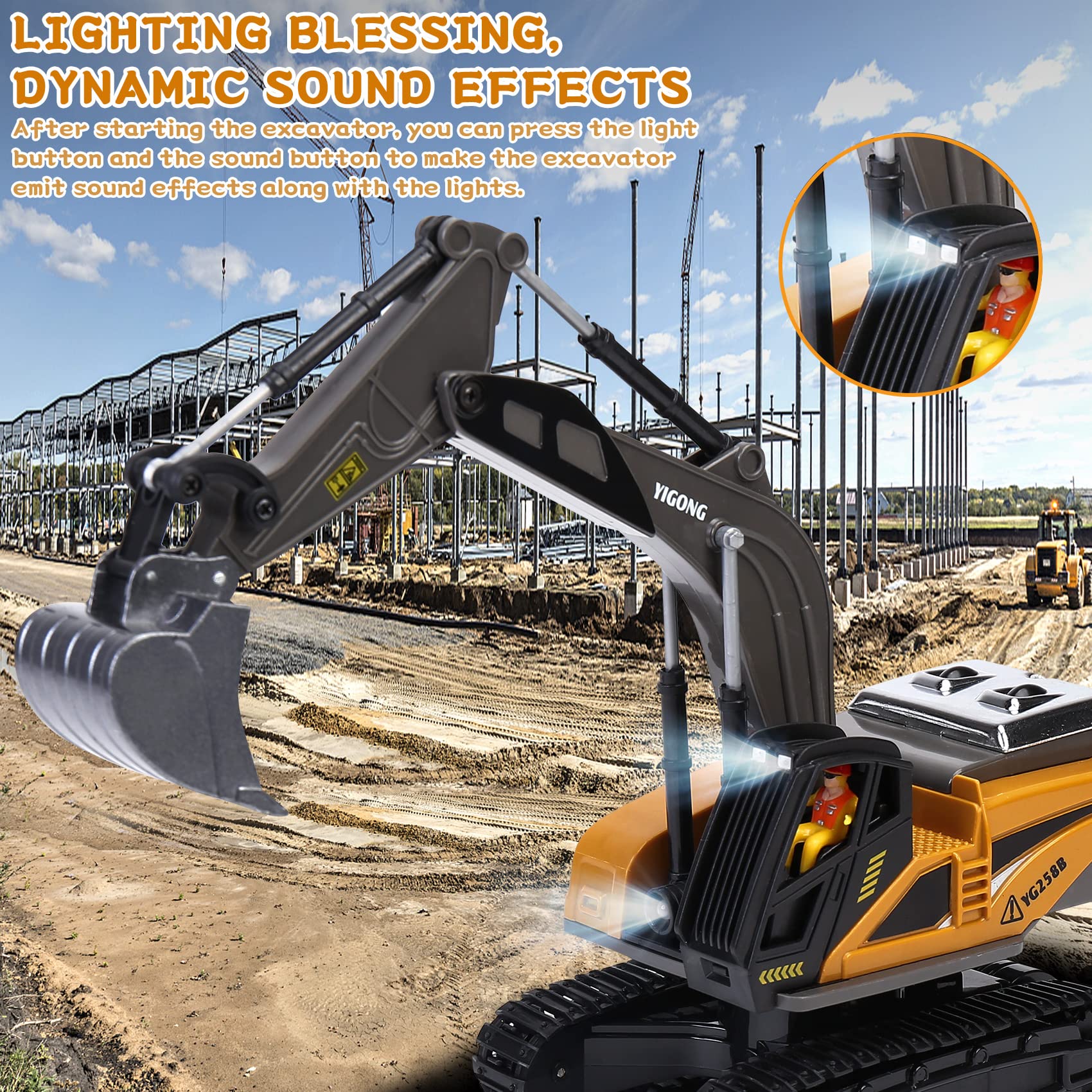OFFKITSLY Remote Control Excavator Toys, 8 Channel RC Excavators Digger Construction Vehicles RC Trucks Toys with 2 Rechargeable Batteries for Boys Gift…