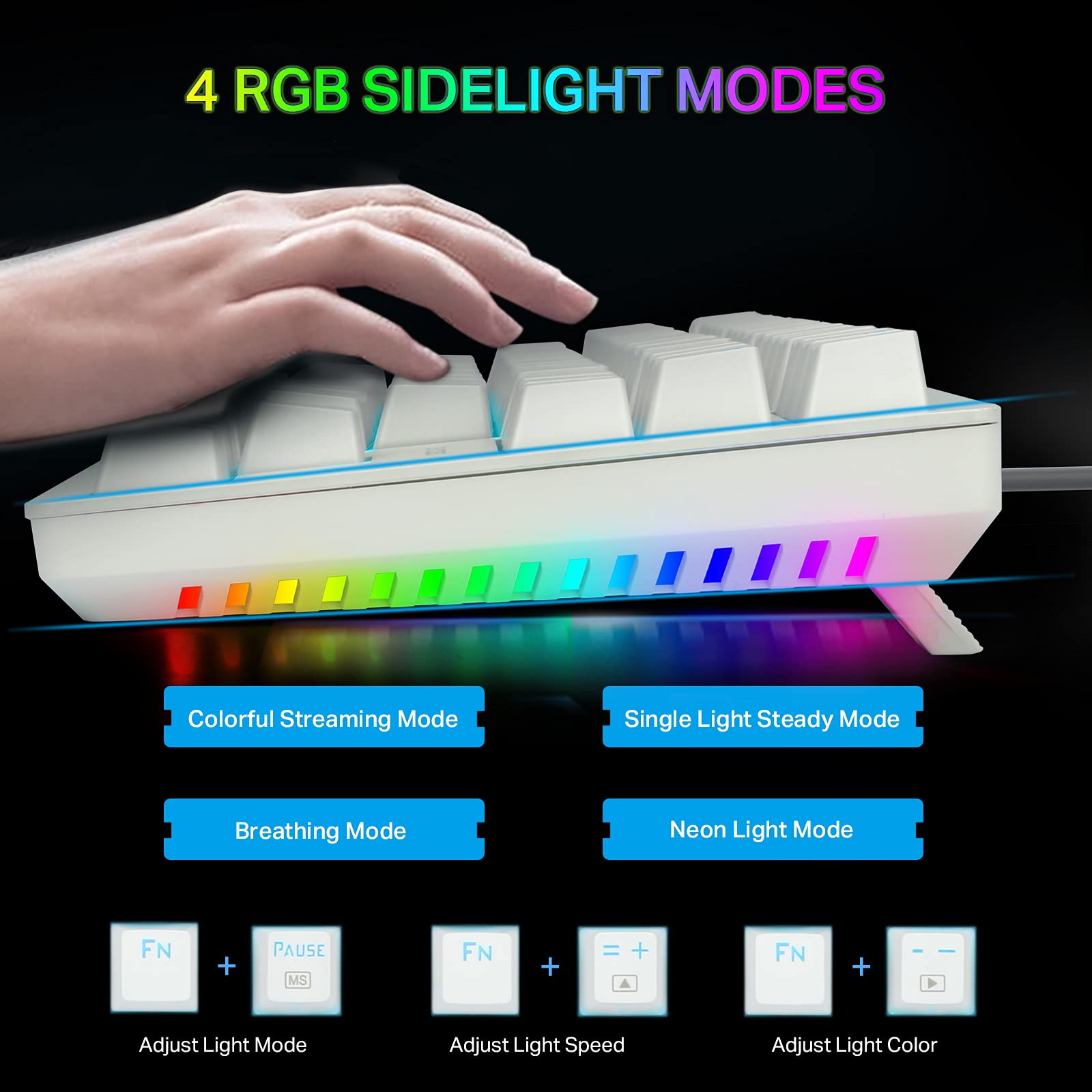 Mechanical Keyboard and Mouse Combo, E-YOOSO Blue Switches Wired Gaming Keyboard and Mouse 87 Key Mechanical Keyboard with Blue Backlit & RGB LED Sidelight and Mouse Pad, for Windows/Mac/Gaming(White)