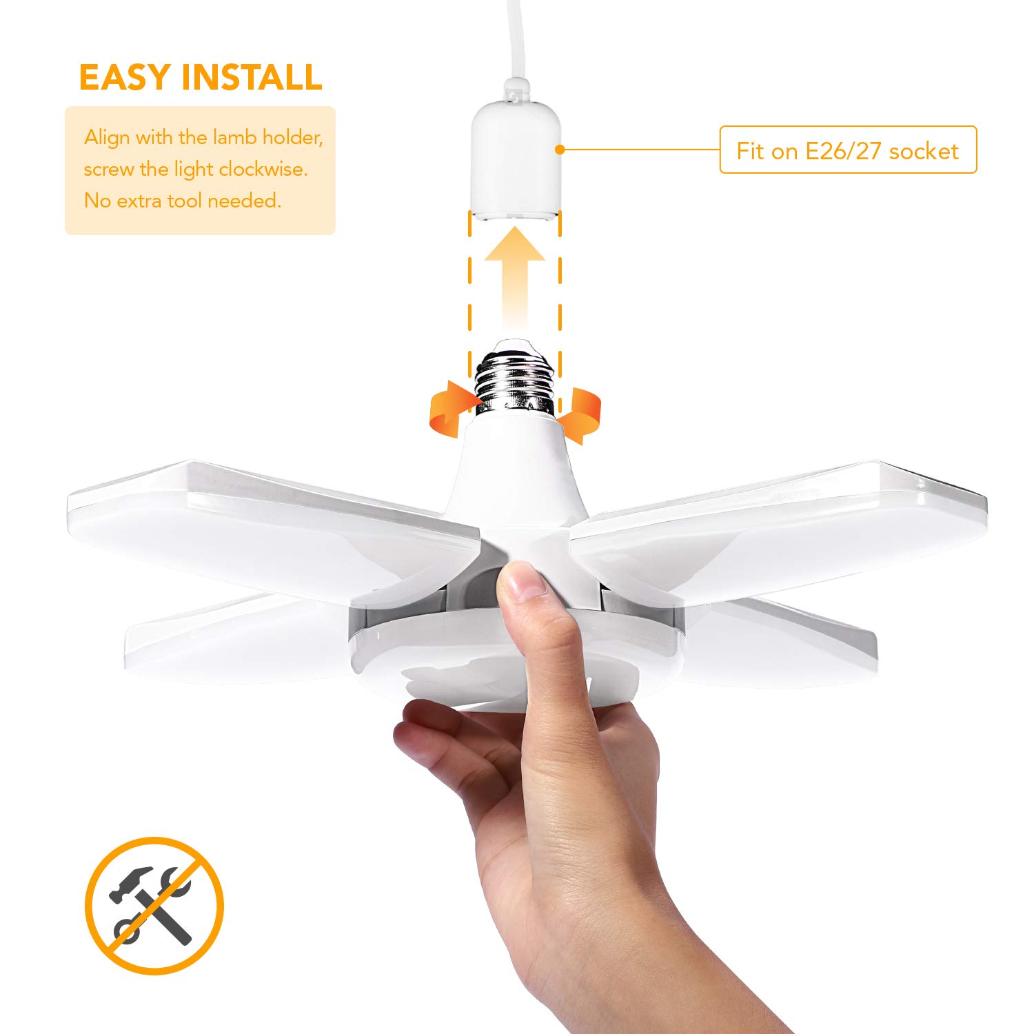 LED Garage Light 2 Pack,35W 4000 lumens 6000K led Lights for Garage Ceiling with 4-Leaves Panels deformable led Garage Lights E26/E27 for Warehouse, Basement, Barn, Workshop, Shop (White(2 Pack))