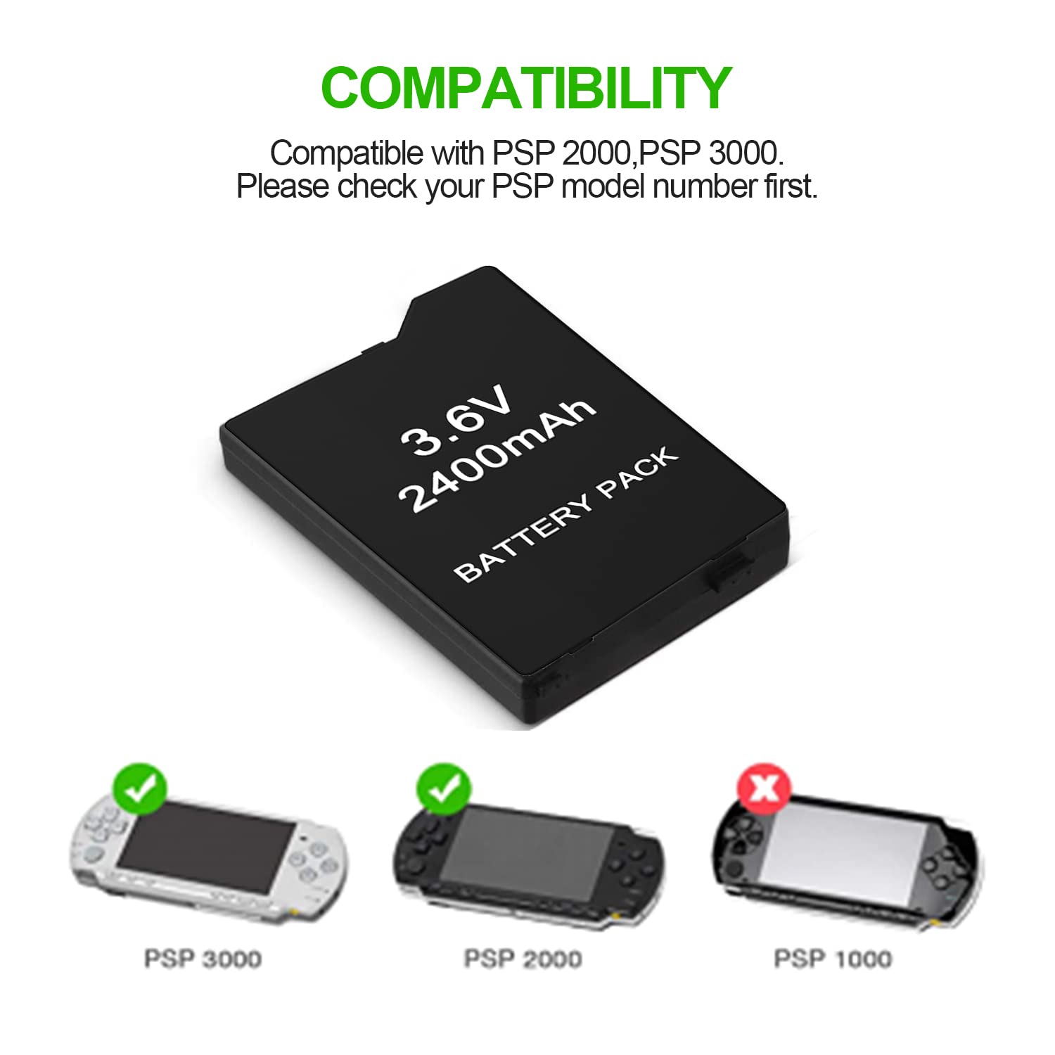 PSP-s110 Battery High Capacity Quality Real 2400mAh 3.6V Lithium Ion Rechargeable Battery Pack Replacement for Sony PSP 2000/PSP 3000 PSP-S110