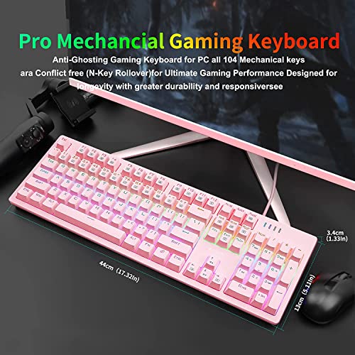 Mechanical Keyboard Red Switches 104 Keys, E-YOOSO K-682 Gaming Keyboard Rainbow LED Backlit and RGB Side Light