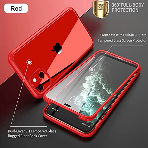 UBUNU iPhone 13 Case with Screen Protector [Built-in 9H Hard Tempered Glass], for Magsafe 360 Full Body Protection, Clear Protective iPhone 13 Phone Case Cover for Men Women 6.1 inch, Red