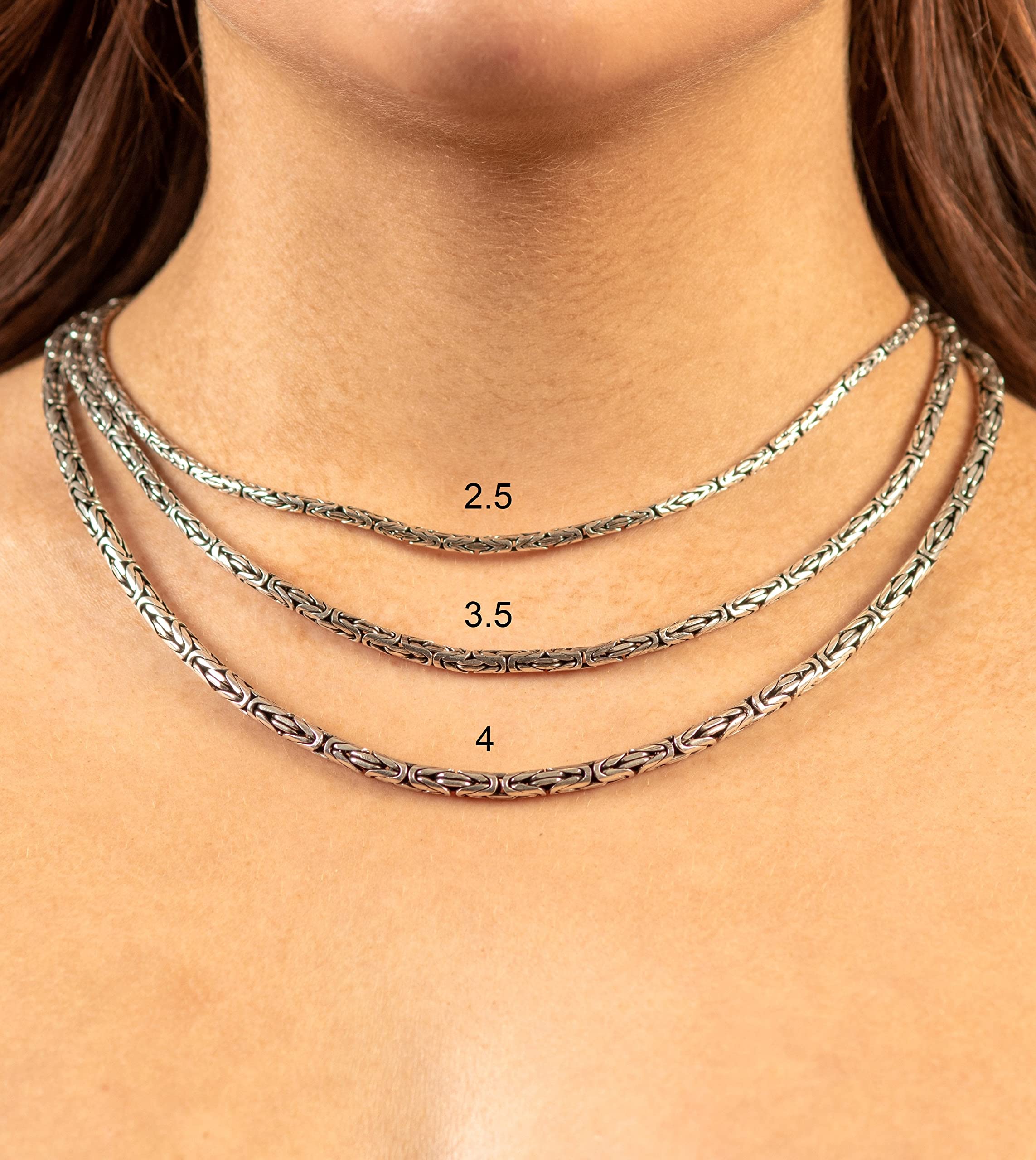 Olive & Chain Oxidized 925 Sterling Silver Bali Byzantine Chain Necklace, Hook Eye Closure, Hypoallergenic, Unisex Men’s Women’s