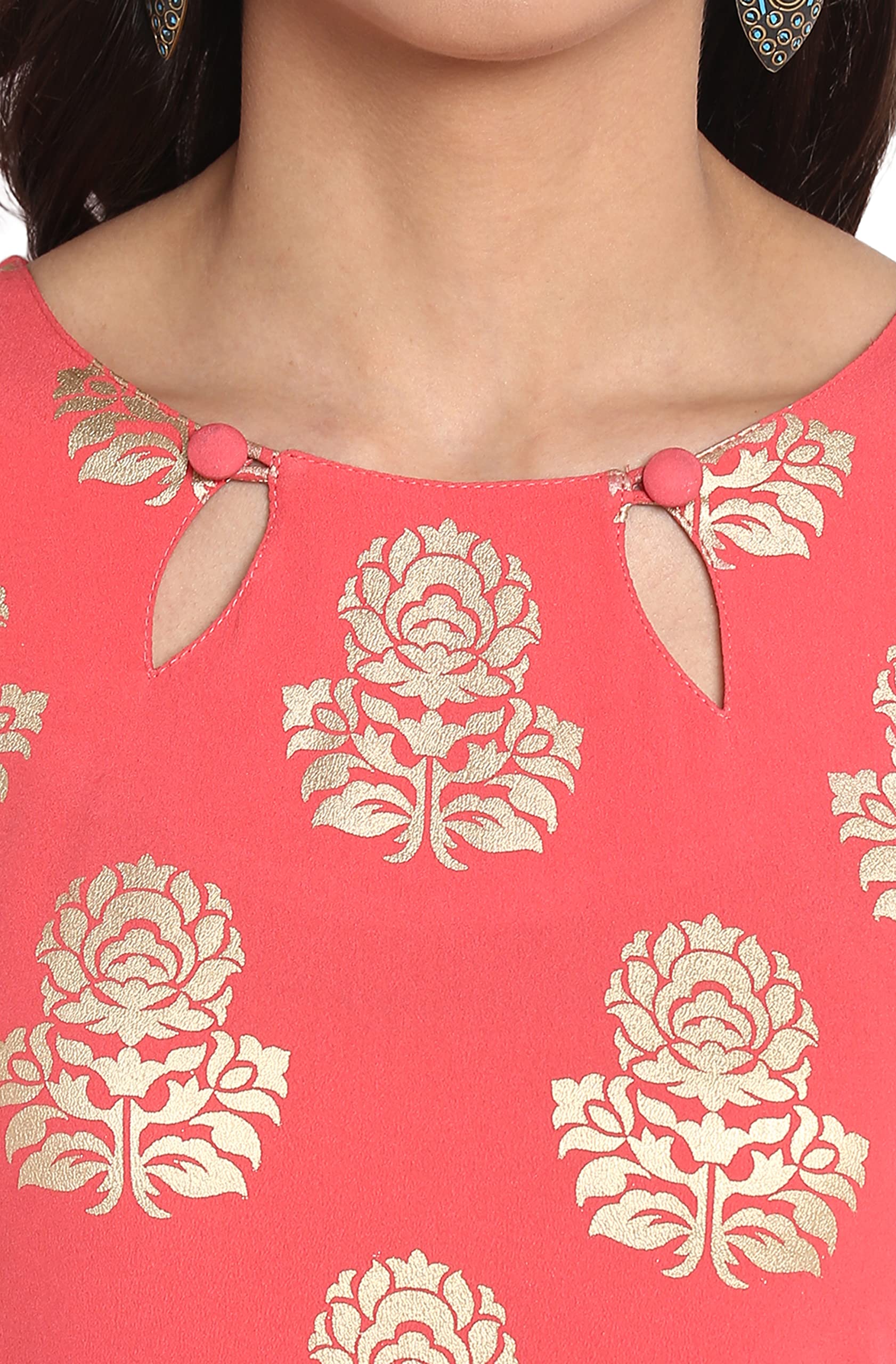Janasya Indian Women's Tunic Tops Crepe Kurti for Women(JNE3261-KR-XL) Peach