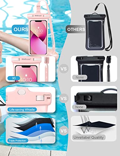 Waterproof Phone Pouch with Lanyard Cellphone Ip8x Diving 3D Seamless Dry Bag Case Outdoor Beach Underwater HD TPU Waterproof Dustproof Touch Phone Case for iPhone 14 Pro 13 Pro Pink