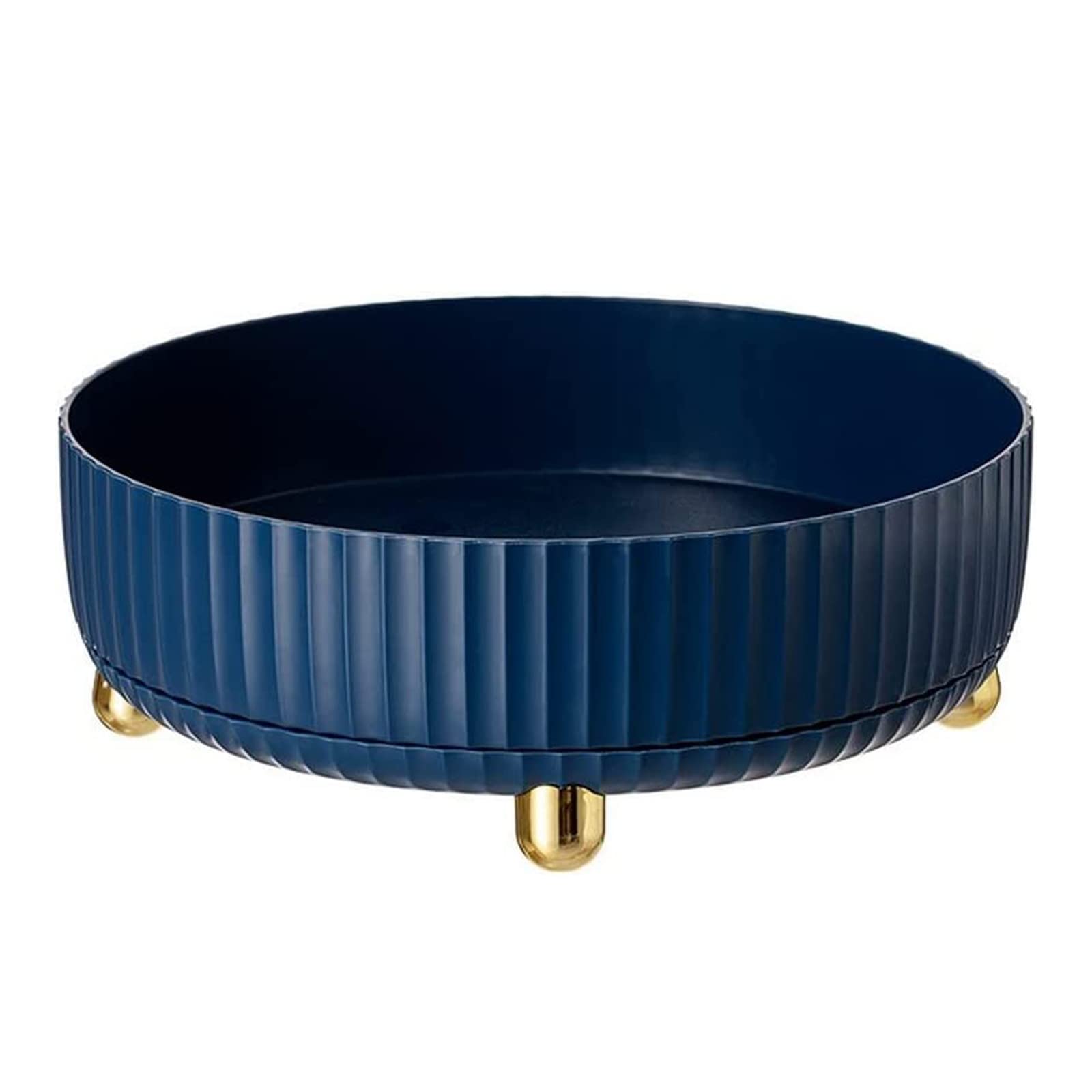 KEJONE 11" Blue Lazy Susan, 2.4" Striped Fence Rotating Storage Rack, Turntable for Cabinet, 360 Rotating Makeup Organizer, Bathroom Turntable Organizer, Perfume Tray with Gold Plated 4 Legs