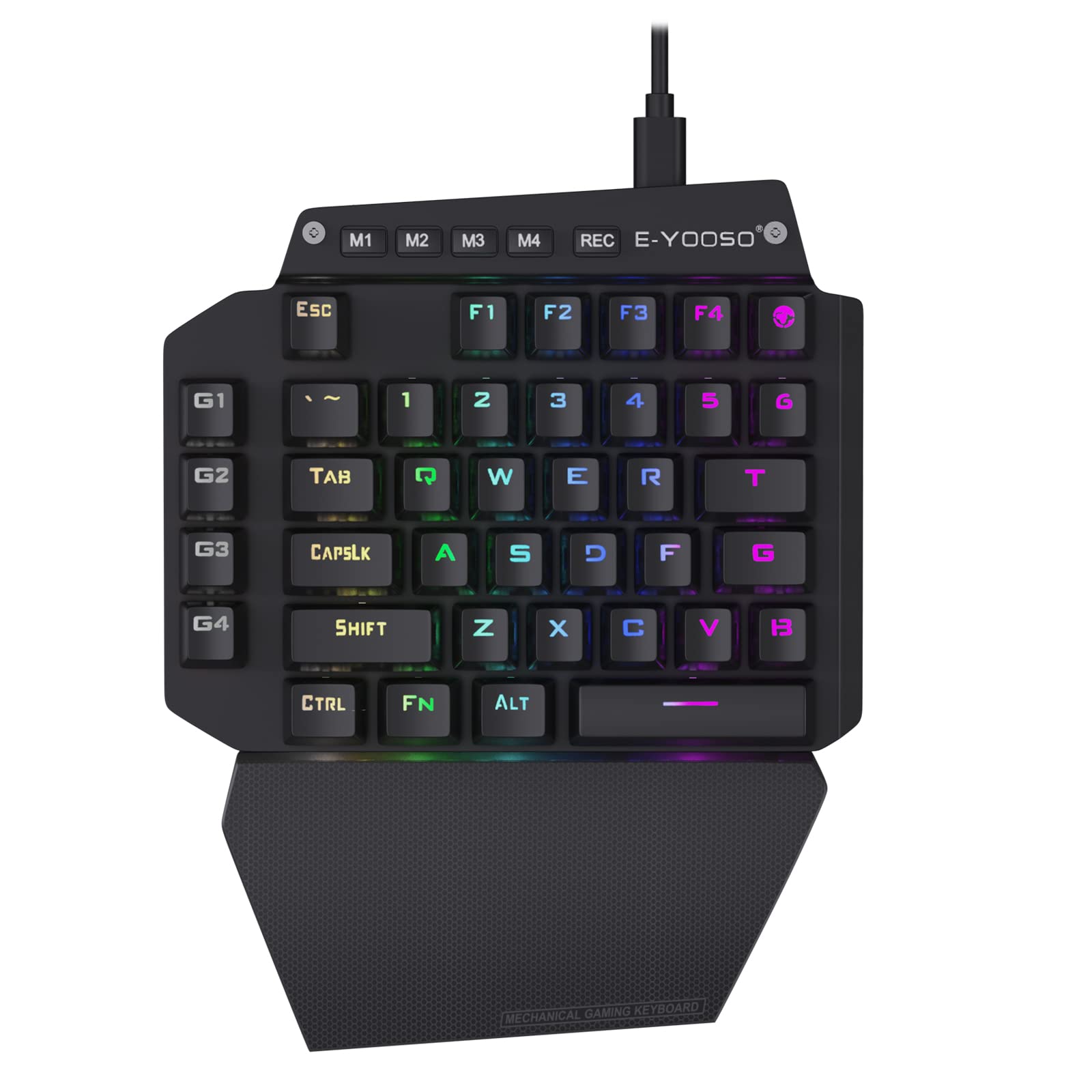 K-700 One Handed Mechanical Gaming Keyboard, RGB Led Backlit, Red Switches, 41 Macro Keys, Detachable Wrist Rest and Type C Cable, Hot Swappable 44 Key