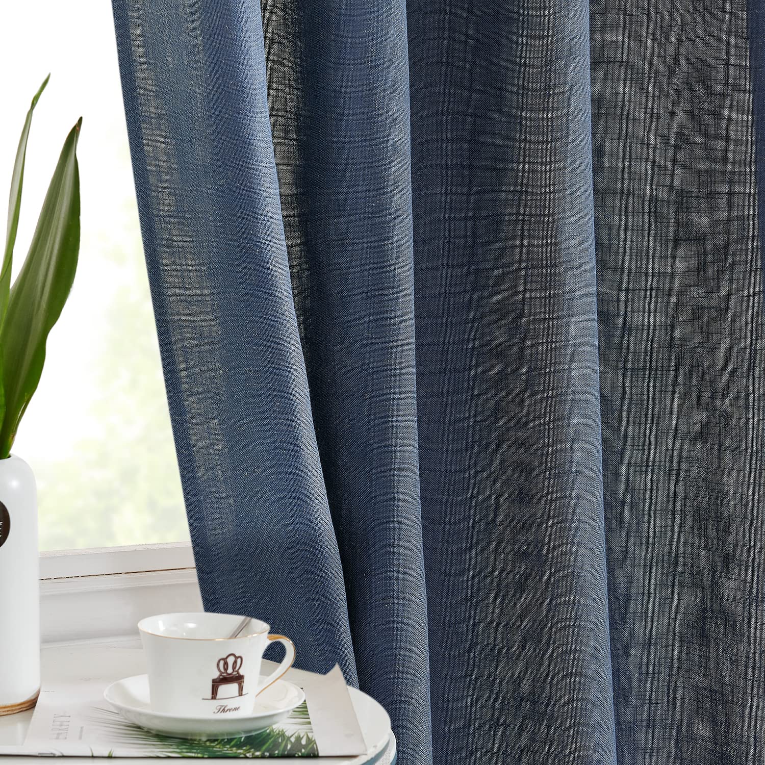 jinchan Kitchen Curtains Linen Small Kitchen Curtains Rod Pocket Kitchen Door Curtains Light Filtering Modern Tier Curtains for Window Treatments Coffee Curtains 2 Panels 24 Inch Length Indigo Blue