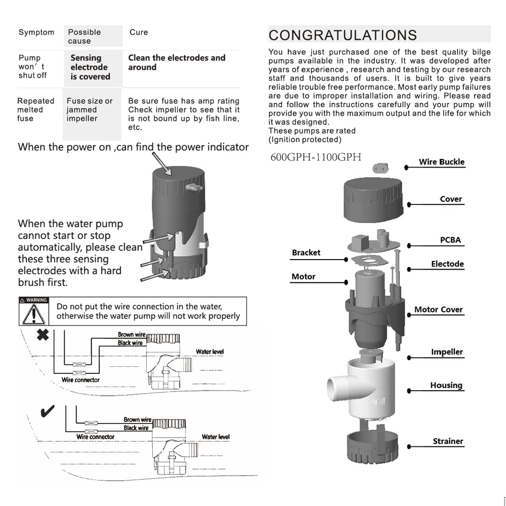 MAKERELE Auto Bilge Pump for Boats 12v 1100GPH Automatic Submersible Boat Bilge Water Pump with Electronic Switch (Outlet Diameter:1 1/8 inch/29mm)…