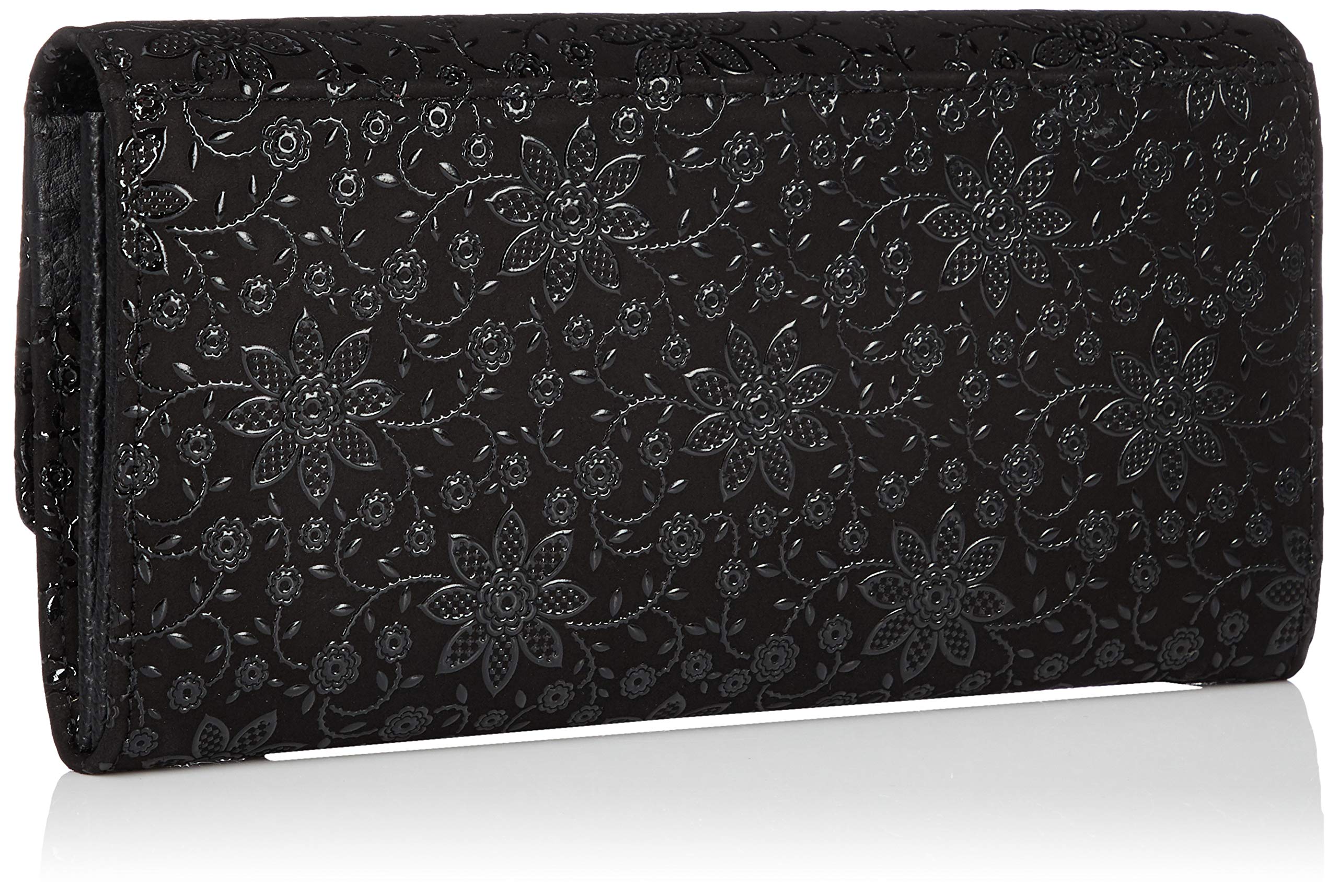 Indenya 2314-01-169 Long Wallet, Bundle Z, Black Deerskin x Black Lacquer, Clematis Pattern
