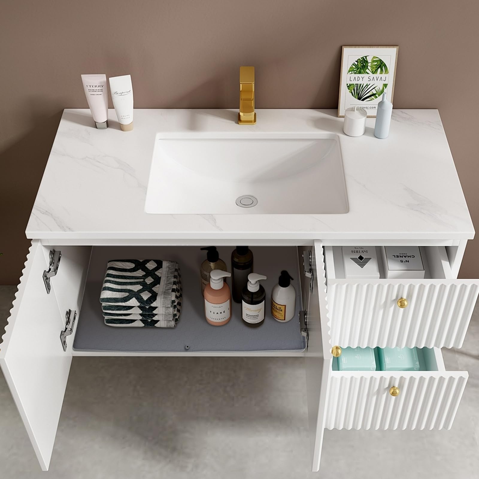 Under Sink Mat, 34" x 22" Waterproof Silicone Under Sink Tray for Kitchen & Laundry Cabinets, Kitchen Cabinet Shelf Protector,Fits 36 inch Standard Cabinet (Grey)