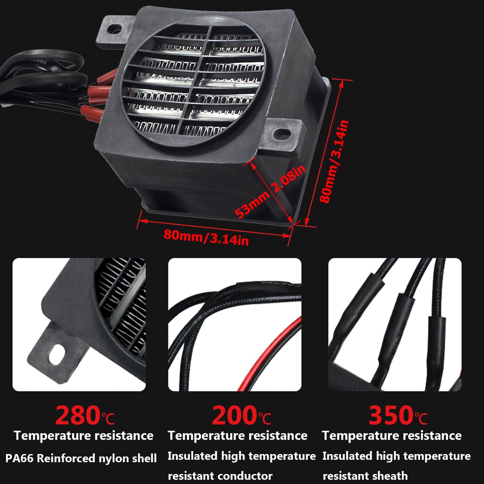 PTC Fan Heater with Power Cord 110V 400W Electric Ceramic Heating Element Energy Saving Constant Temperature Thermistor Insulation for 3D Printer Humidifier Air Conditioning, PTCYIDU